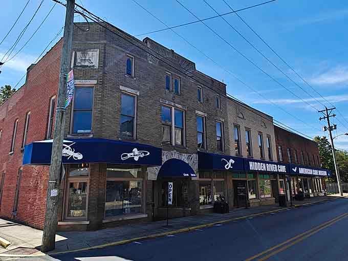 The historic downtown district of Horse Cave welcomes visitors with classic storefronts and local businesses housed in beautifully maintained century-old buildings.