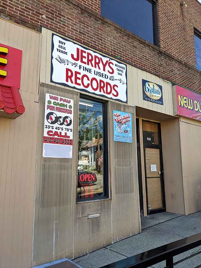 The bold red lettering against that classic facade screams "vinyl paradise" to anyone who truly understands music.