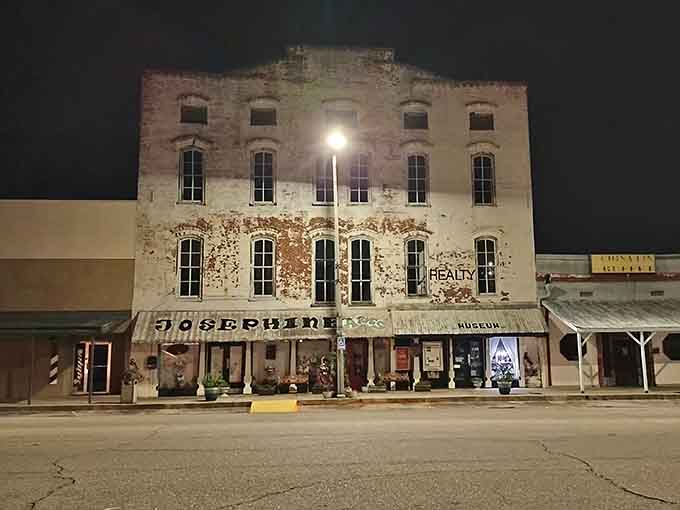At night, those ghostly walls and empty windows look like they're auditioning for every haunted house movie ever.