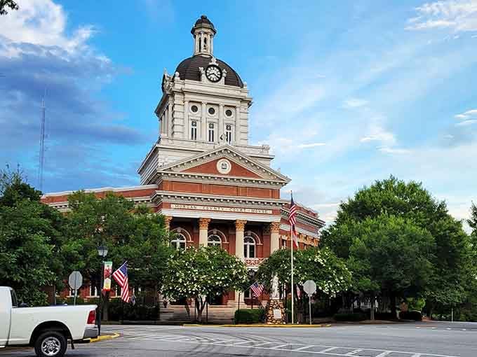 Madison's courthouse dome rises majestically, a testament to civic pride in the railroad era's golden age of architecture.
