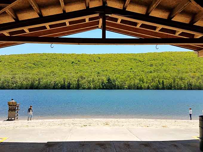 That covered pavilion offers the perfect shaded spot to watch the water while enjoying your packed lunch.