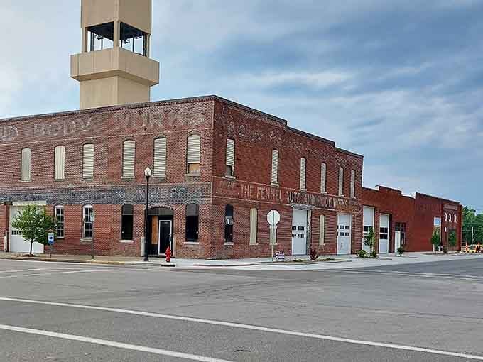 Historic brick buildings line up shoulder to shoulder like old friends sharing stories on the corner.