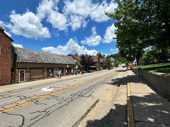 Under brilliant blue skies, this main street stretches peacefully, inviting you to slow down and breathe deeply.