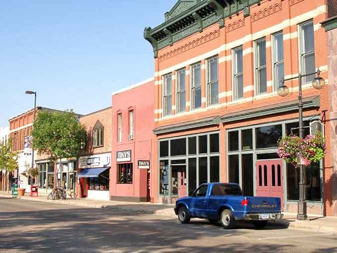 Those hanging flower baskets add cheerful pops of color to brick buildings that have stood since your grandparents' time.