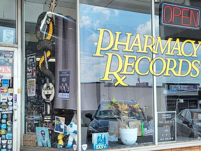The clever window display and welcoming entrance hint at the carefully curated collection waiting just beyond that door.
