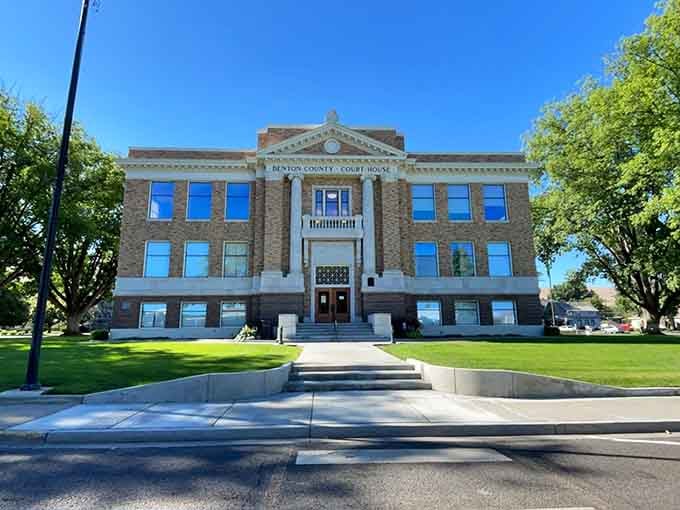 This stately courthouse with its grand columns and manicured lawn represents civic pride at its most photogenic and impressive.