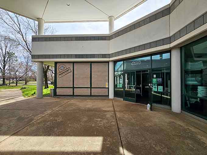 Modern lines and covered entrance create an inviting chocolate sanctuary in the heart of Northern Virginia.