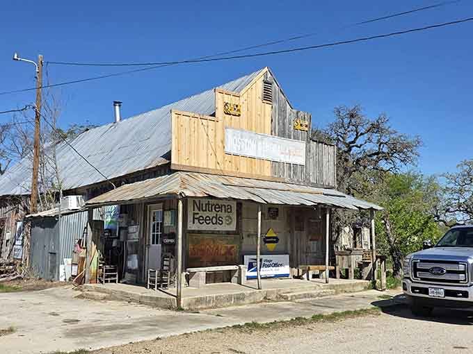 This weathered beauty doubles as general store and post office, proving one building can still serve an entire community.
