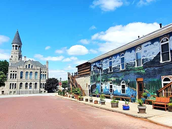 That stunning courthouse with its artistic mural shows how public art transforms ordinary streets into extraordinary community spaces.