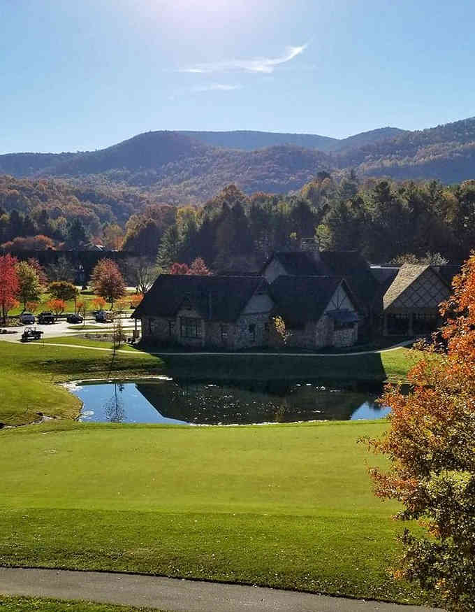 Fore! This stone clubhouse is a total hole-in-one, reflecting perfectly in a pond as smooth as top-shelf bourbon.