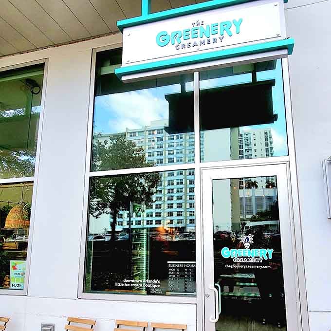 Floor-to-ceiling windows invite you inside where creative flavors meet contemporary design in this urban creamery space today.