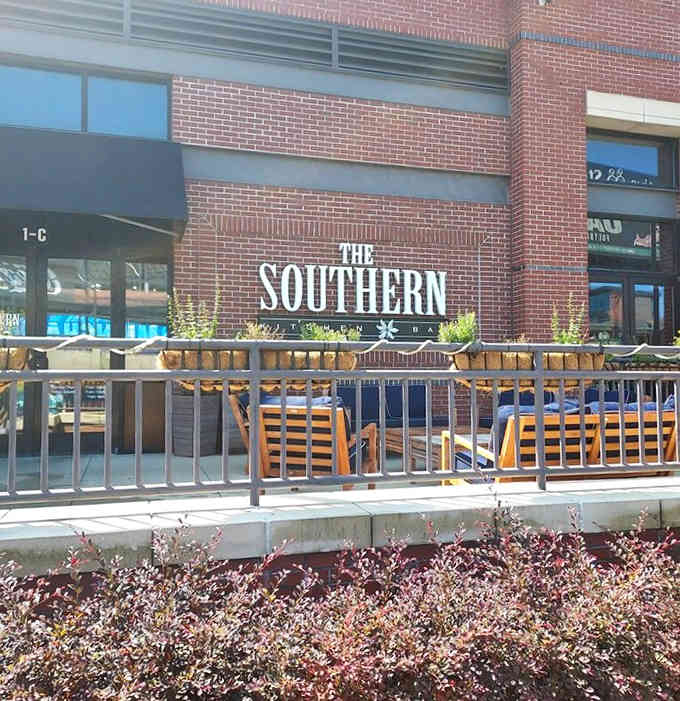 Modern brick meets Southern hospitality where outdoor seating lets you enjoy your meal in style and comfort.