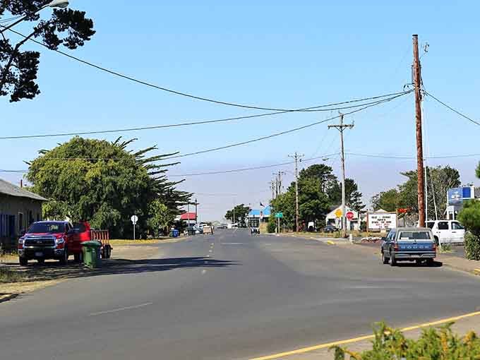 Summer sunshine illuminates a coastal main street where the ocean breeze carries the promise of adventure and relaxation.