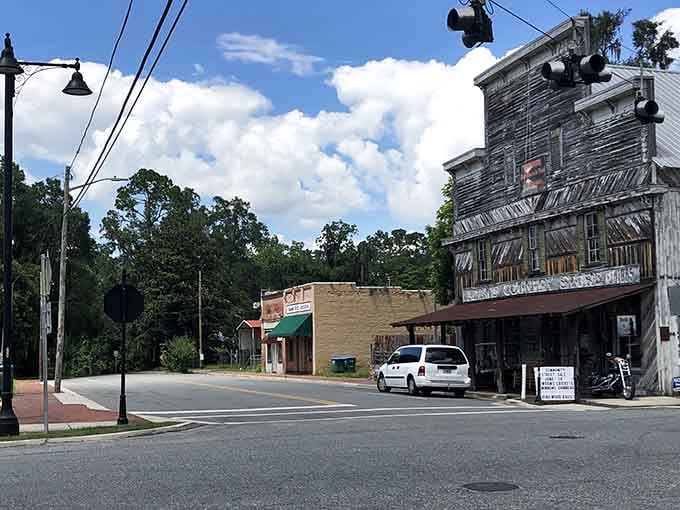This weathered storefront has character that no chain store could ever replicate, standing tall through countless seasons.