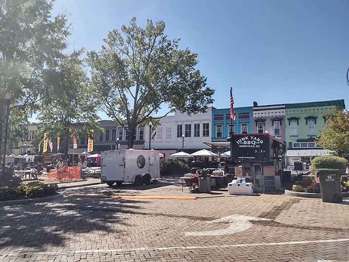Trinity Episcopal Church's Gothic spire rises above downtown like a postcard that somehow became three-dimensional and walkable.