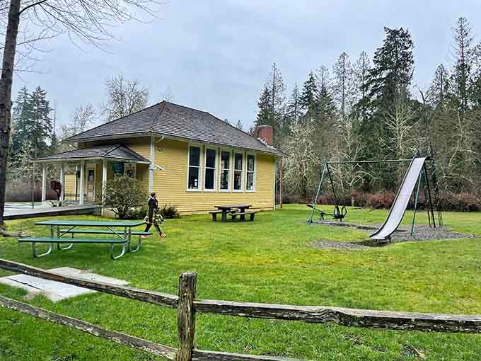 The community fitness center proves Anderson Island takes care of its own, playground slides included for maximum fun.
