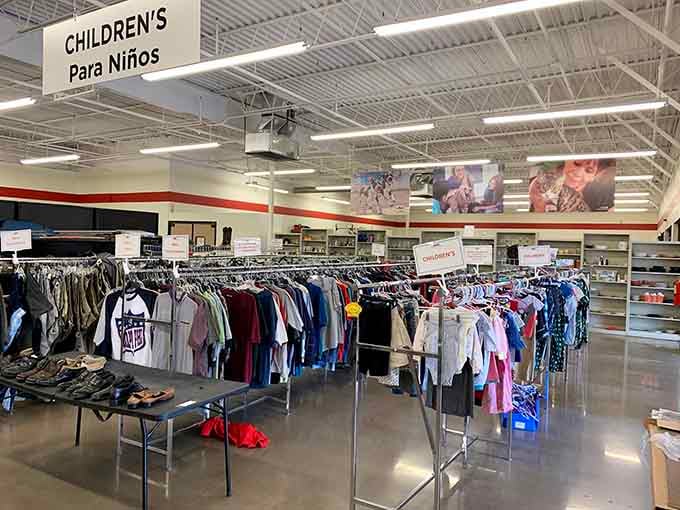 The children's section bursts with colorful options, because kids outgrow clothes faster than you can say "growth spurt."