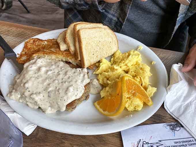 Chicken fried steak with country gravy that cascades like a delicious avalanche. Bring your appetite and reinforcements.