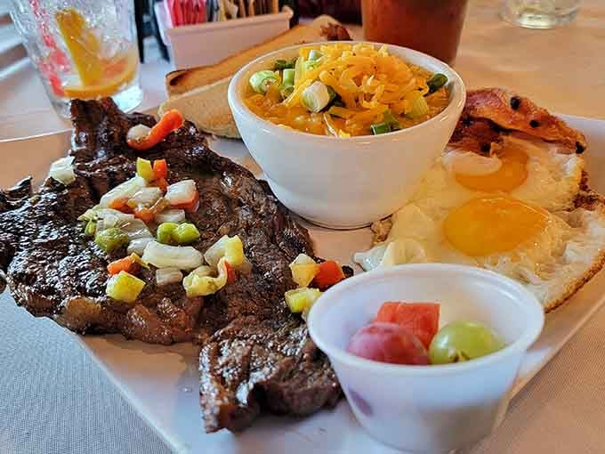 Steak and eggs elevated to art form, because sometimes breakfast needs to flex a little muscle power.