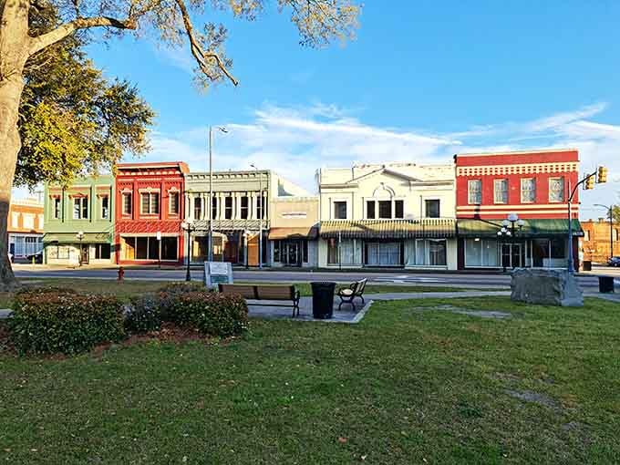 Historic storefronts line the square, each building whispering tales of commerce, community, and countless coffee breaks.