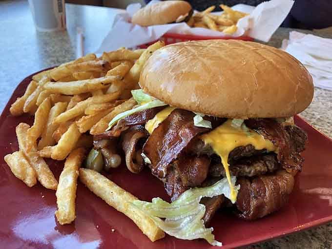 This beauty comes with fries because apparently someone thought you needed more reasons to be happy today.
