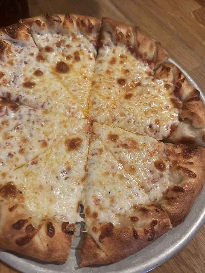 Sometimes simple cheese pizza is all you need, especially when it's this beautifully bronzed and bubbly.