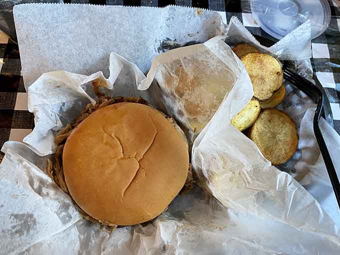 Pulled pork sandwiches wrapped and ready, because sometimes the best things come in simple paper packages.