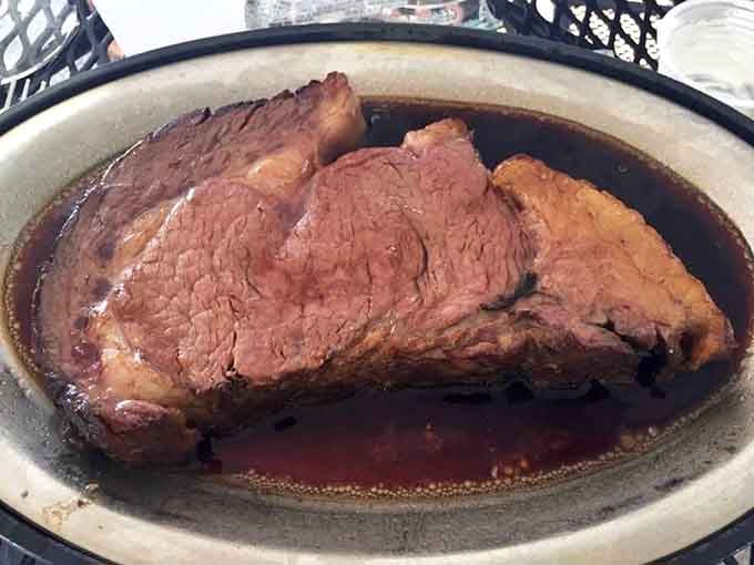Prime rib sliced thick and cooked to rosy perfection, the kind that haunts your dreams in the best way.