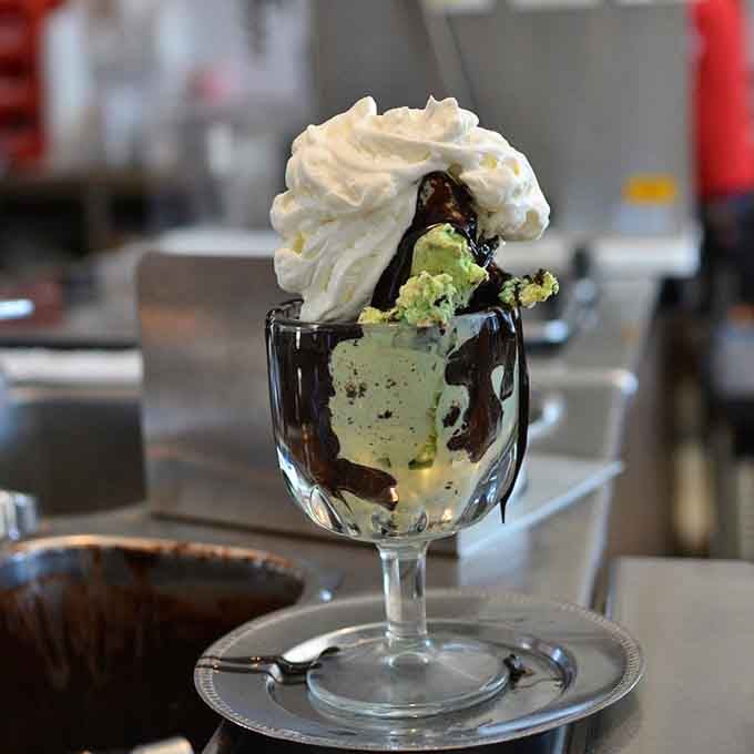 Mint chip ice cream with hot fudge proves that sometimes the classics need no improvement whatsoever.