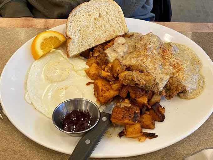 Chicken fried steak so generous it practically requires its own zip code, served with all the fixings you crave.