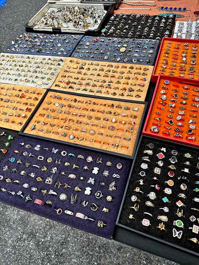 Hundreds of rings displayed like a jeweler's fever dream, each one waiting to add character to your fingers.