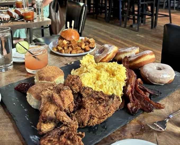 Sunday brunch done right with fried chicken, donuts, bacon, and enough carbs to fuel your entire week of good intentions.