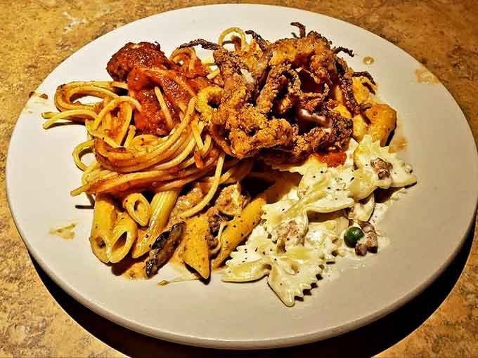 Three different pasta shapes means three times the carb-loading happiness, and that's just good mathematics right there.