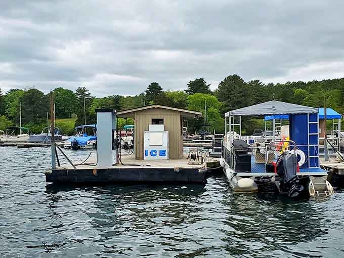 Even the fuel pumps float here, because when you're living the lake life, everything's on water.