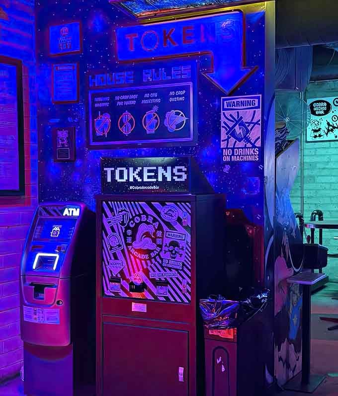 The token machine glows like a beacon, though the best news is you won't need any quarters here.
