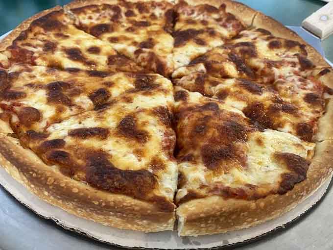 That golden-brown cheese tells you everything you need to know about a pizza made with actual care and attention.