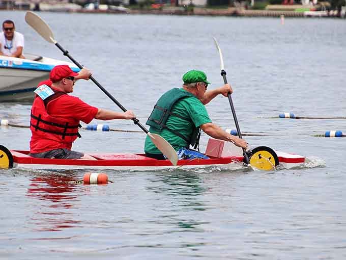 Competitive kayakers prove that Midwestern lakes can host serious athletic events alongside casual family fun and relaxation.