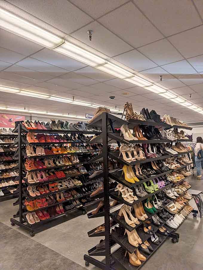 Shoe racks display enough footwear to make Imelda Marcos jealous, at prices that won't break the bank.