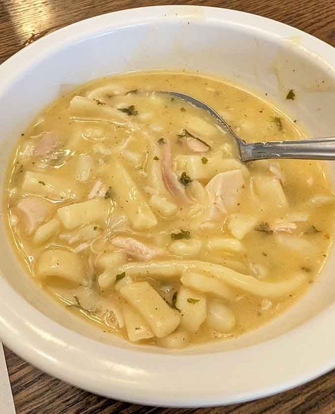Chicken noodle soup so hearty it could probably cure whatever ails you, or at least make you forget about it.