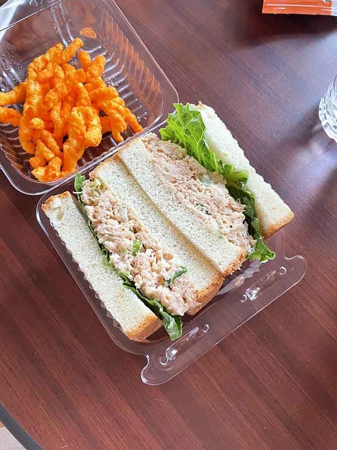 The chicken salad sandwich paired with waffle fries proves simple combinations still reign supreme in any realm.