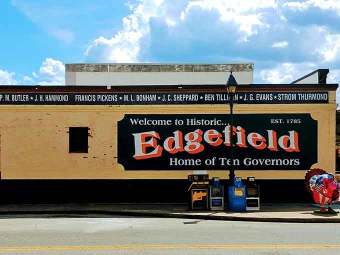 Even the murals here are history lessons, celebrating the ten governors this tiny town somehow managed to produce.