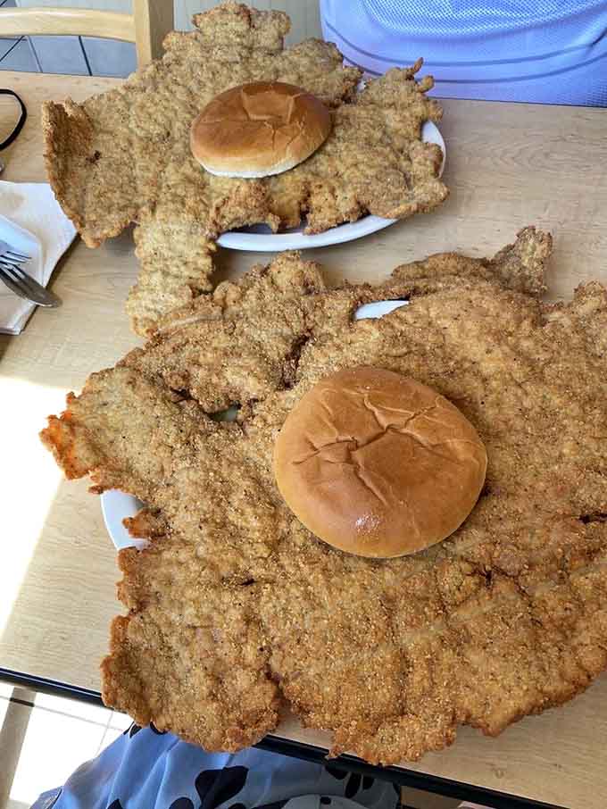 Two tenderloins side by side prove this isn't a fluke&mdash;Edinburgh Diner consistently delivers on the "outrageously huge" promise every time.
