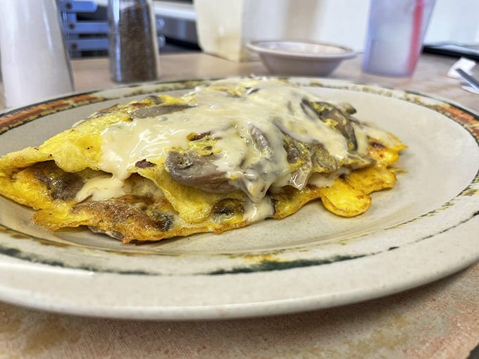 That mushroom omelet looks like it could solve most of life's problems, or at least breakfast-related ones.