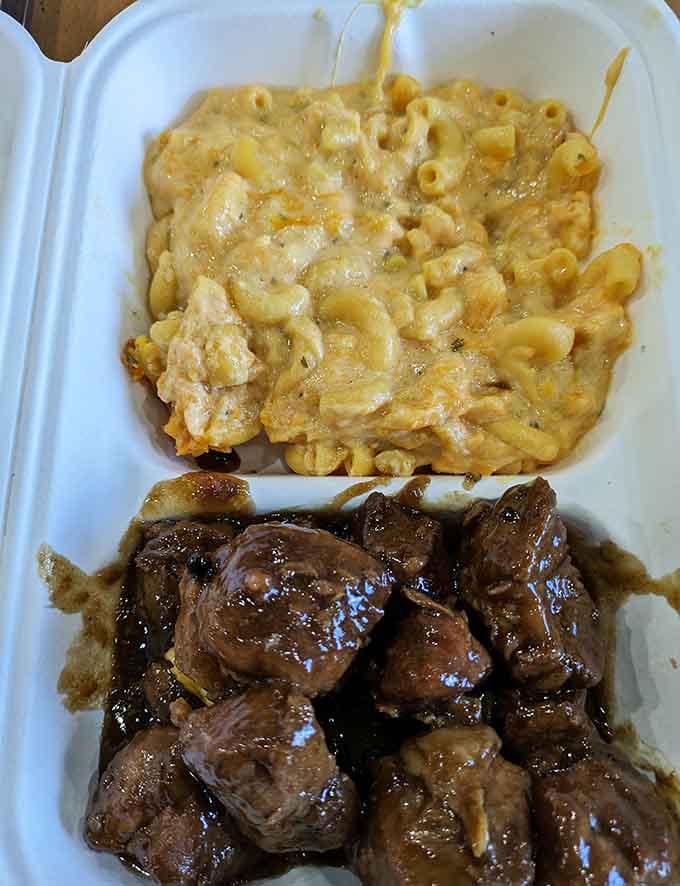 Creamy mac and cheese meets savory pork adobo in a combination that shouldn't work but absolutely does.