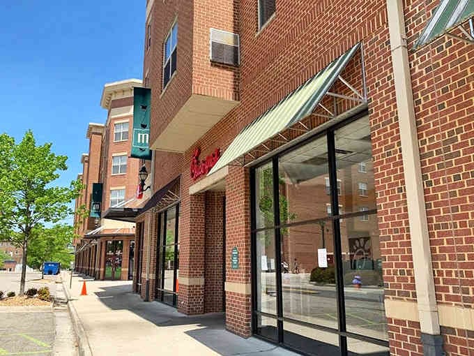 Modern storefronts nestled in historic buildings, because progress and preservation can actually be best friends.