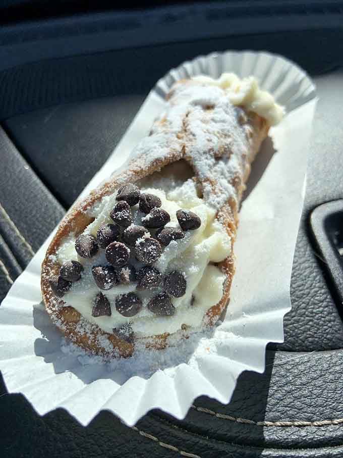 That cannoli looks like it belongs in a Godfather movie, stuffed with sweet ricotta dreams.