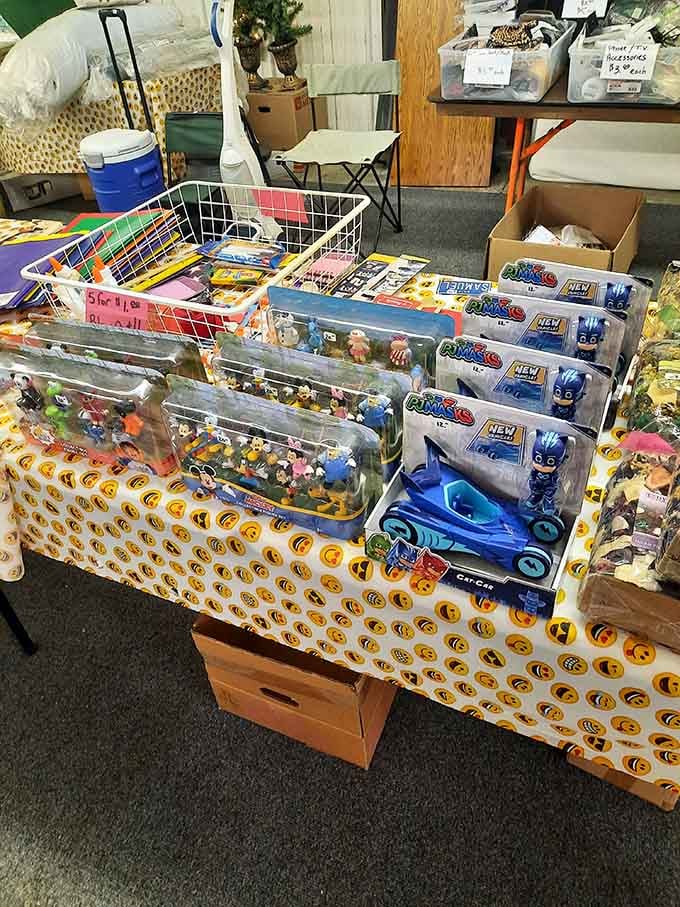 Kids' toys and action figures organized in bins, ready to spark nostalgia or start someone's new collecting obsession.