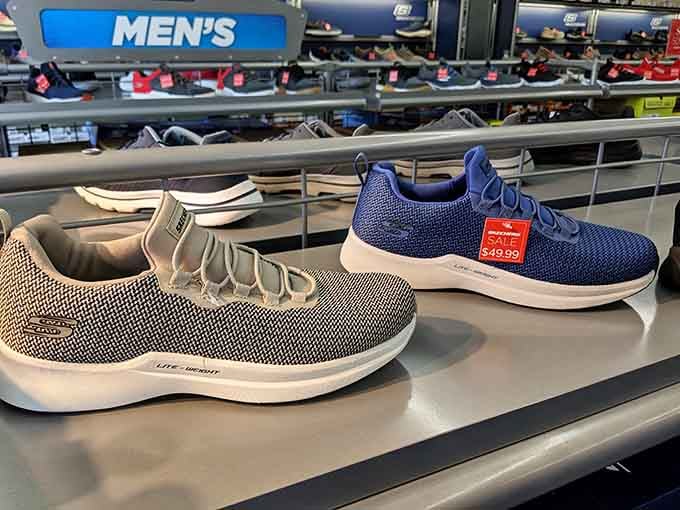 Skechers at outlet prices means comfortable feet and a comfortable bank balance can finally coexist peacefully.