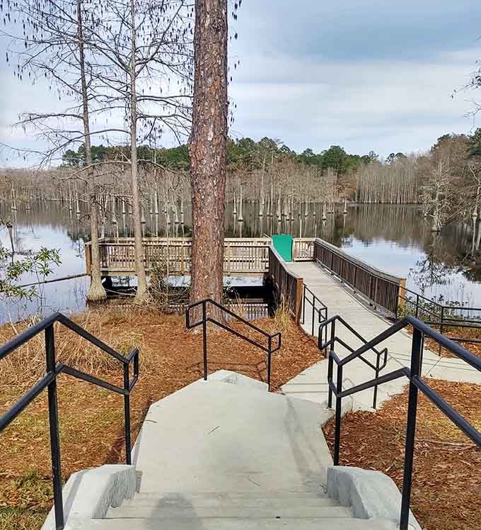 These stairs lead to fishing spots so peaceful you might actually forget to check your phone for hours.