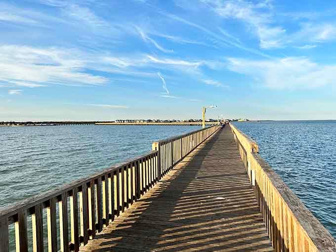 This fishing pier stretches into Aransas Bay, where patience meets possibility and dinner practically catches itself.